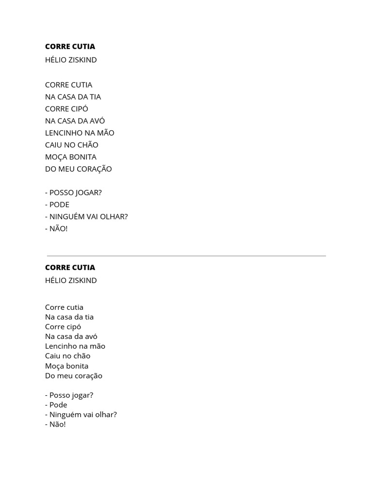 Letra da Música "Corre Cutia" | PDF