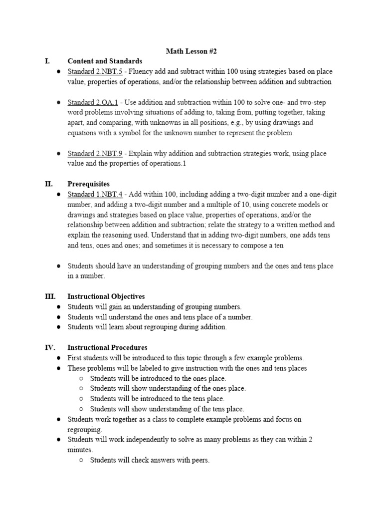 math lesson plan 2 | PDF | Worksheet | Mathematics