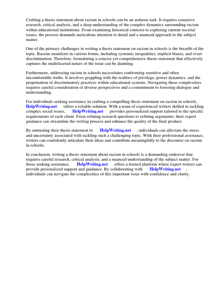 Thesis Statement About Racism in Schools | PDF | Racism ...