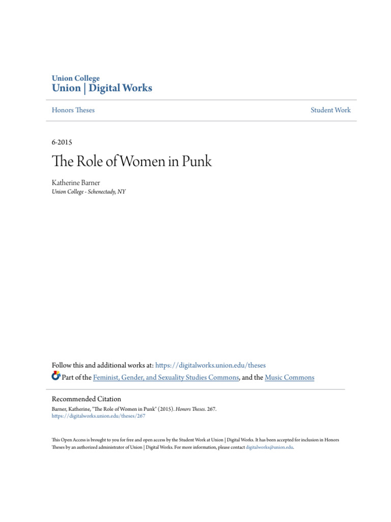 The Role of Women in Punk | PDF | Feminism | Gender Studies