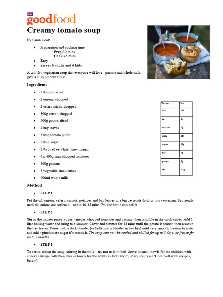 Year 8 - Cooking and Food Prep - Tomato Soup | PDF