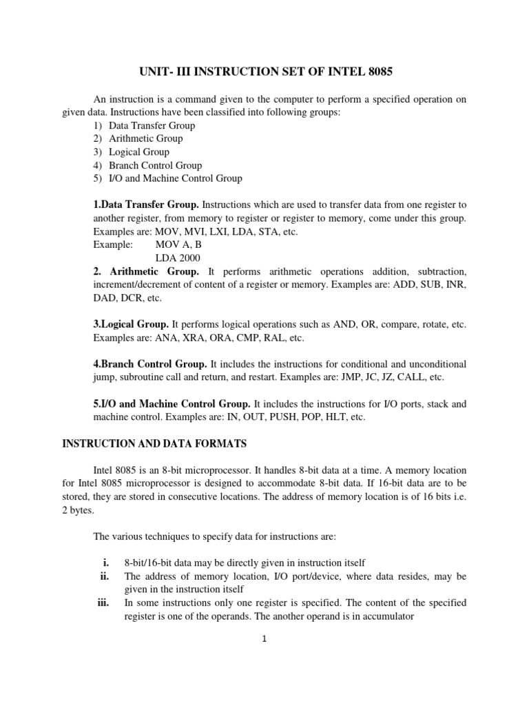 4647 - 8085 Instruction Set | PDF | Assembly Language | Programming
