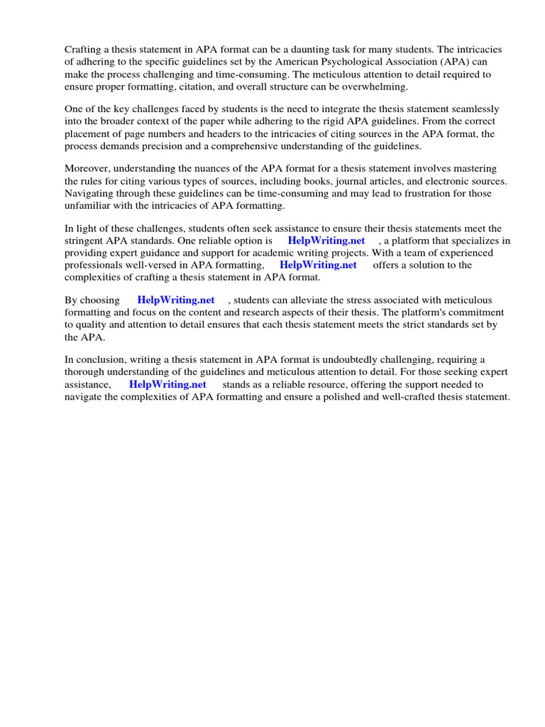 Thesis Statement Apa Format Example | PDF