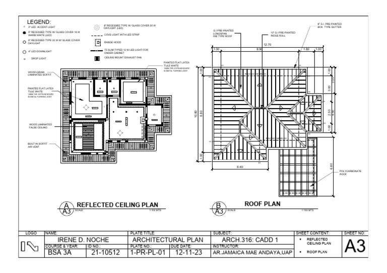 Legend:: Reflected Ceiling Plan Roof Plan | PDF | Building Materials ...