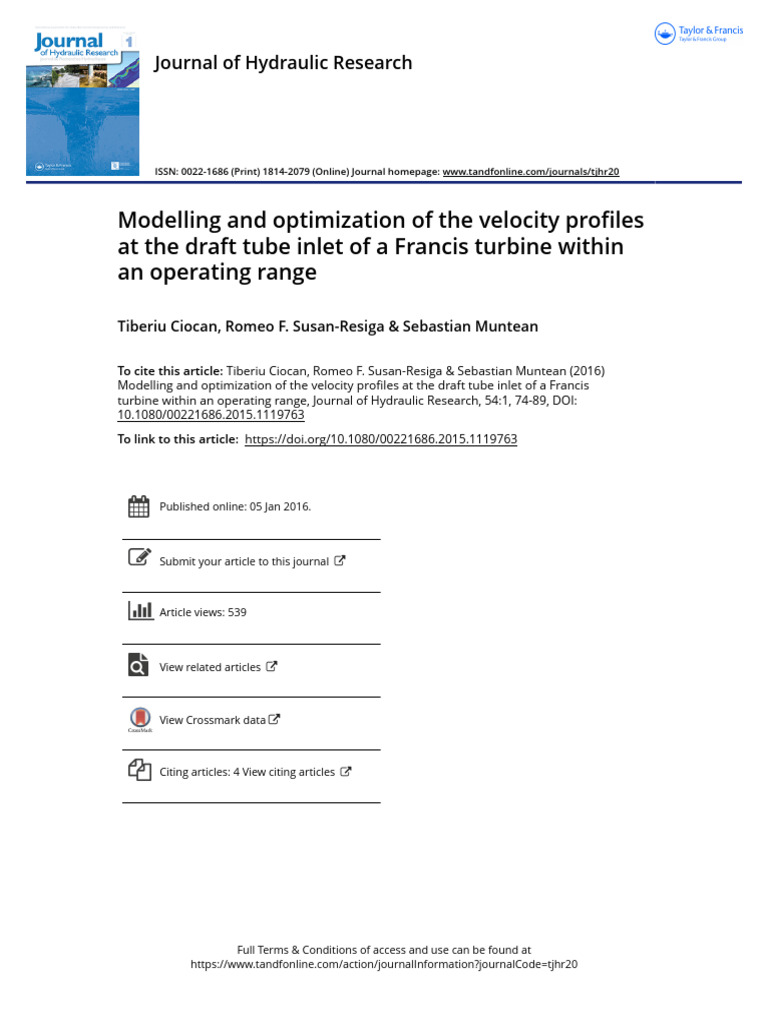 Modelling and Optimization of The Velocity Profiles at The Draft Tube Inlet of A Francis Turbine ...
