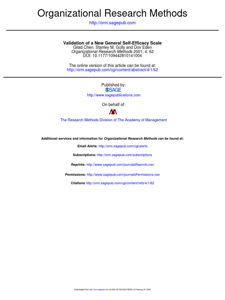 Validation of a New Self-Efficacy Scale | PDF | Self Efficacy ...