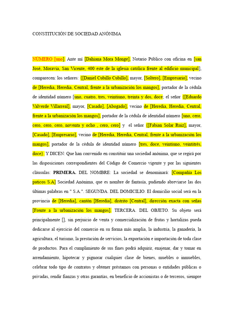 CONSTITUCIÓN DE SOCIEDAD ANÓNIMA | PDF | Compartir (Finanzas) | Junta Directiva