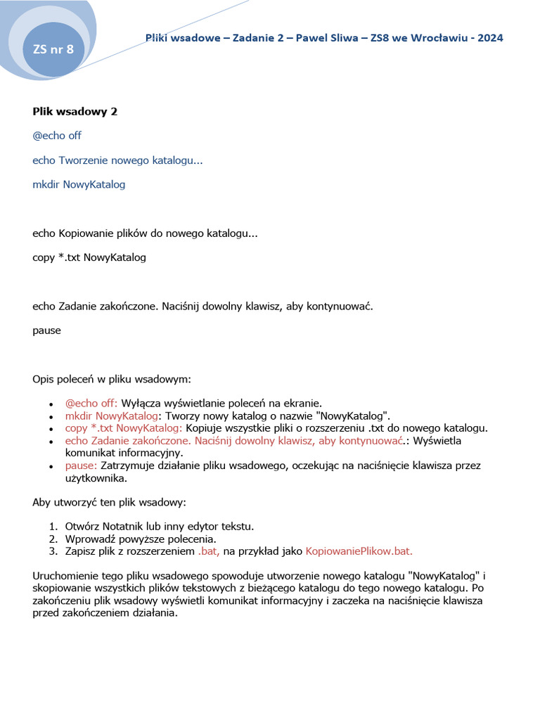 Zadanie 2 Pliki Wsadowe Tworzenie Nowego Katalogu | PDF