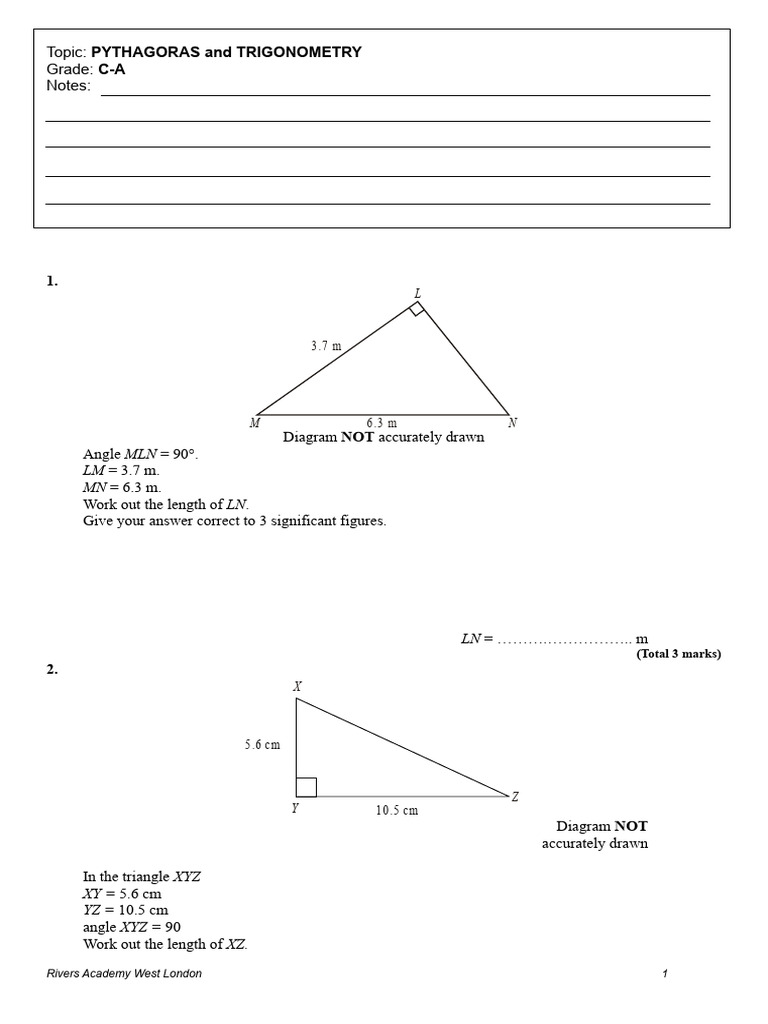1MA0 Pythag Trig MIX Qs | PDF | Significant Figures | Triangle