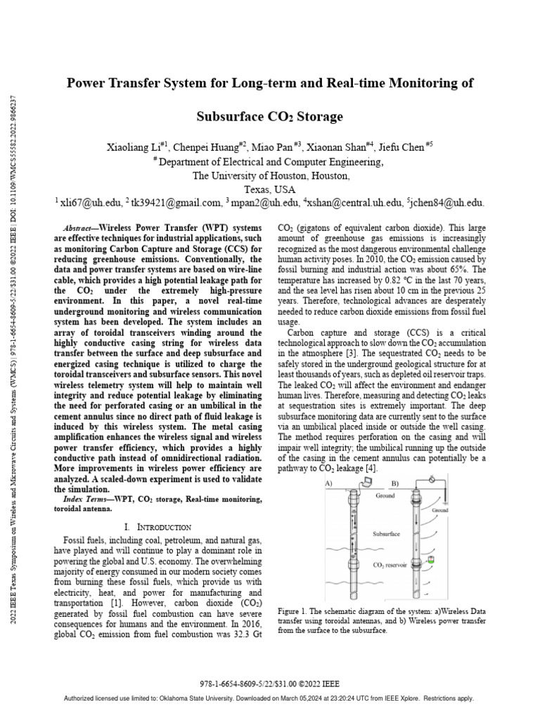 Power Transfer System For Long-Term and Real-Time Monitoring of Subsurface CO2 Storage-1 | PDF