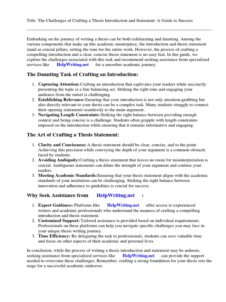 How To Write A Good Introduction and Thesis Statement | PDF | Essays ...