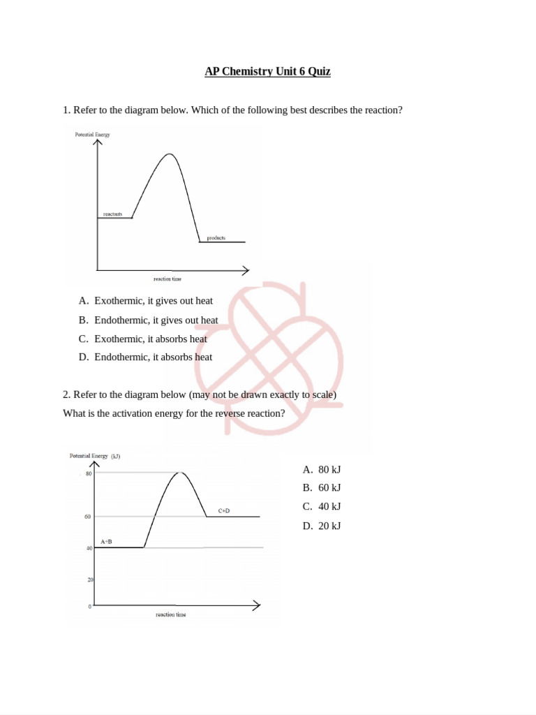 AP Chemistry Unit 6 Quiz Questions | PDF | Chemistry | Physical Sciences