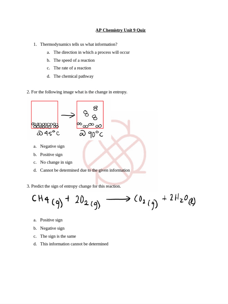 Ap Chem Applications of Thermodynamics Quiz | PDF | Chemistry ...