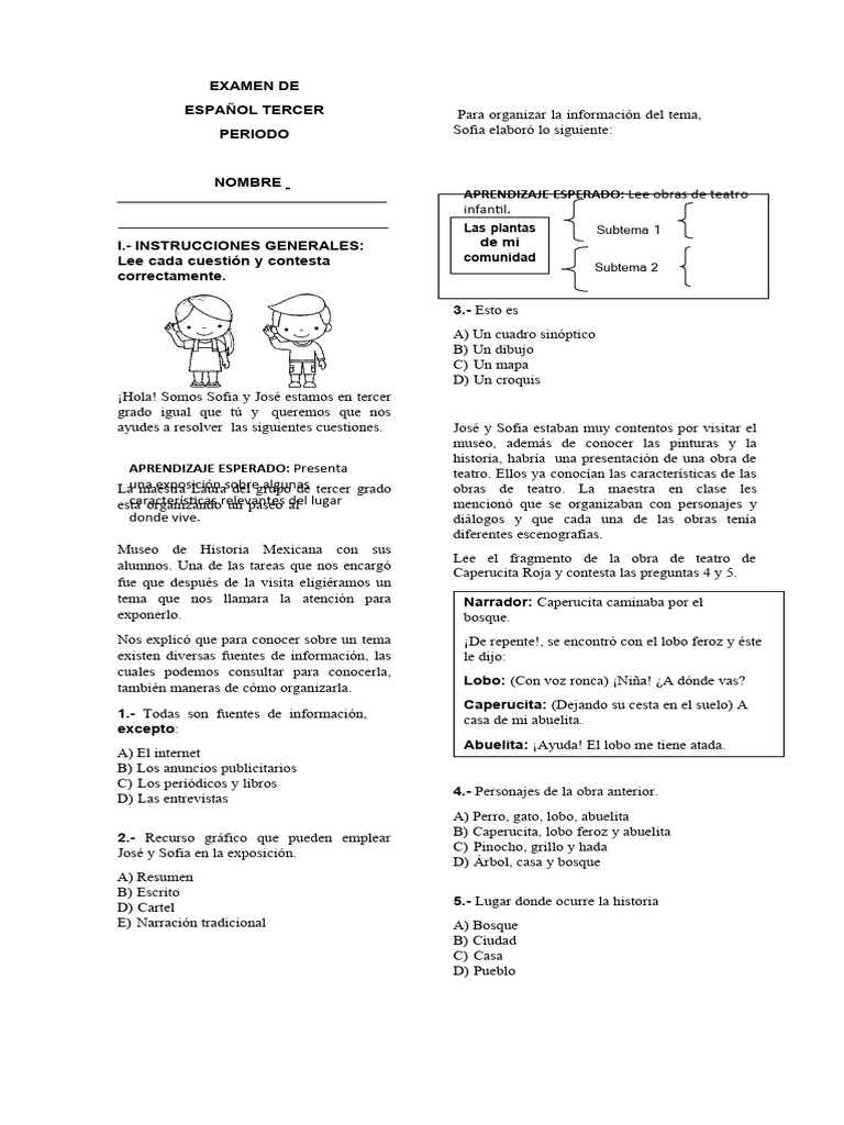 Examen de Español Tercer Grado | PDF | Caperucita Roja | Periódicos
