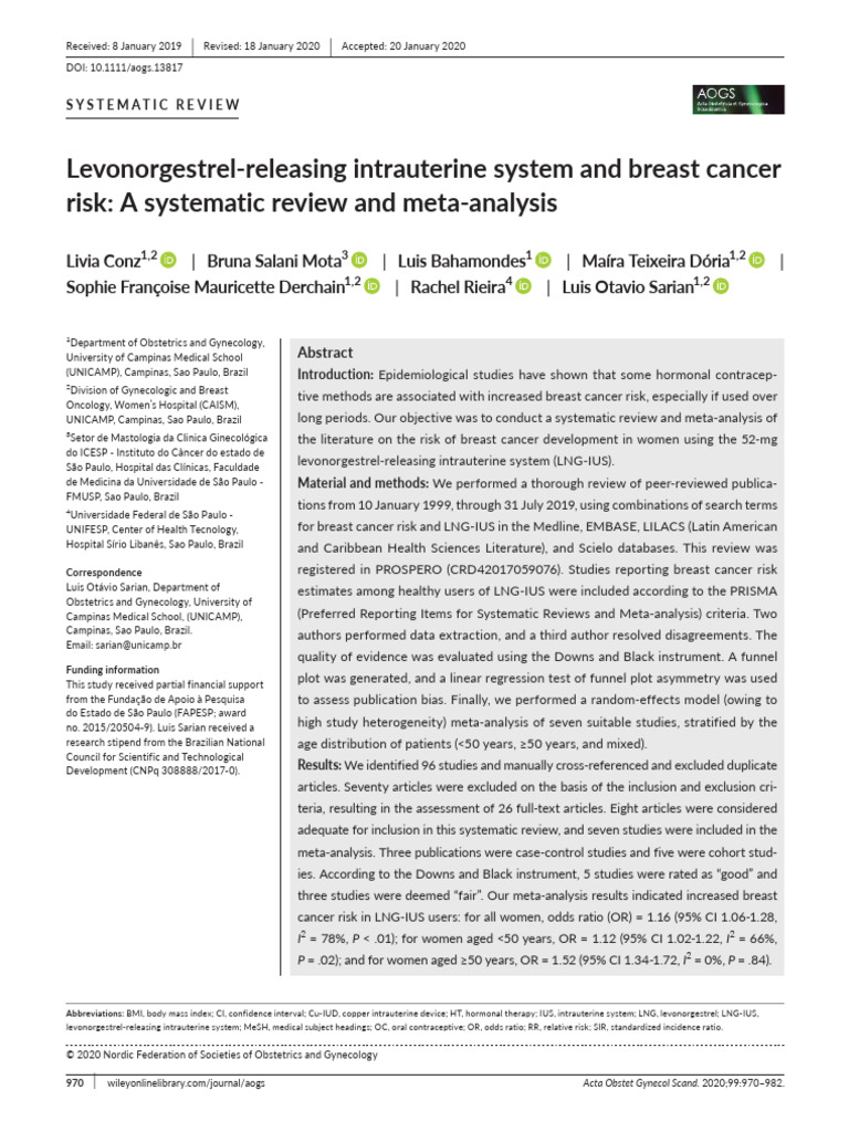 Acta Obstet Gynecol Scand - 2020 - Conz - Levonorgestrel Releasing ...
