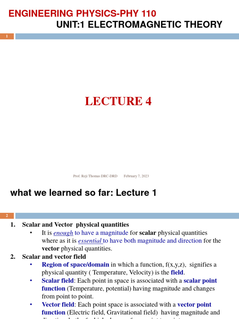 PHY110-Unit1-Lecture 4_22648_RT (1) | PDF | Magnetic Field | Electromagnetic Induction