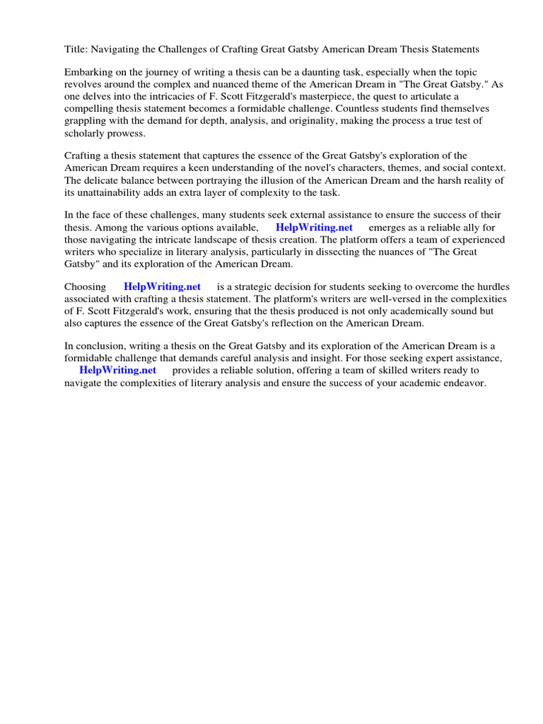 Great Gatsby American Dream Thesis Statements | PDF | The Great Gatsby