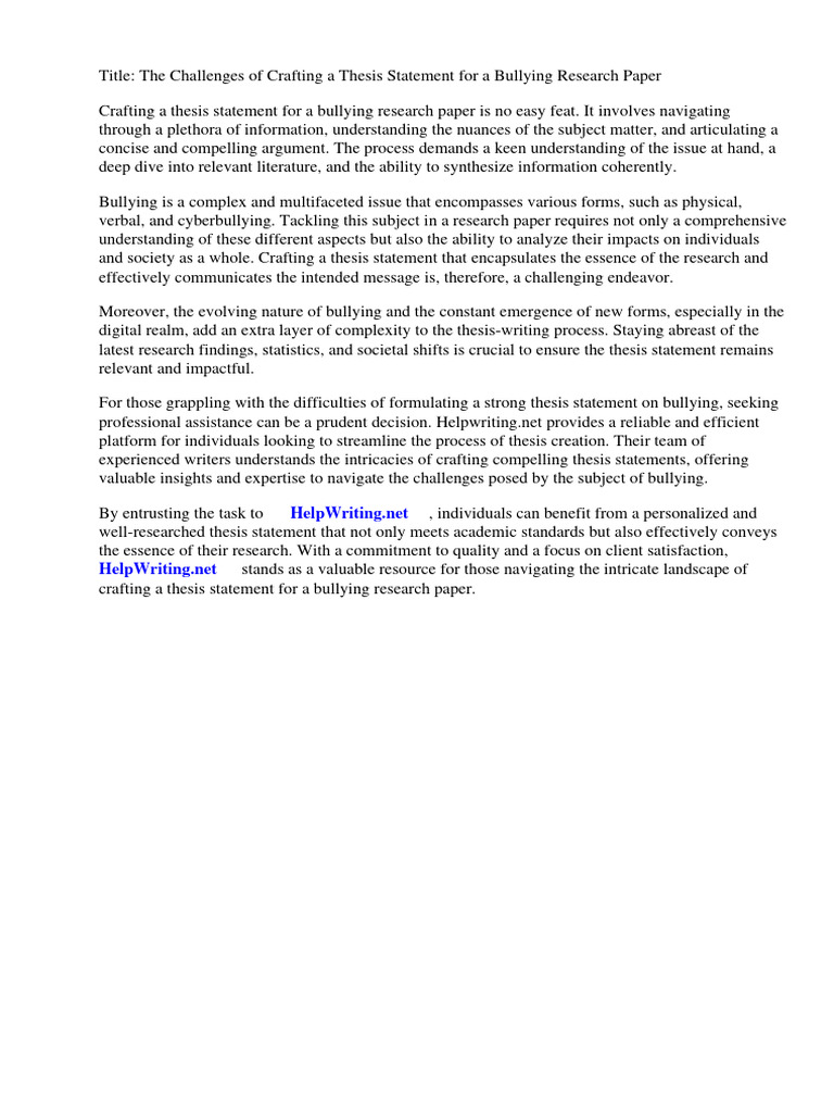 Thesis Statement for Bullying Research Paper | PDF