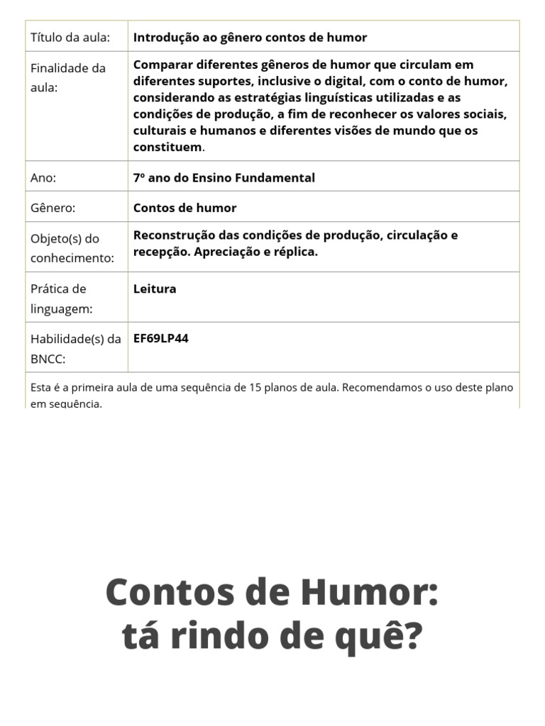 Contos de Humor no 7º Ano | PDF | Ficção Geral