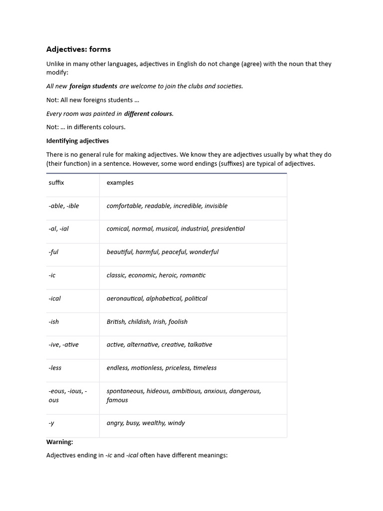 Adjectives Forms | PDF | Adjective | Adverb