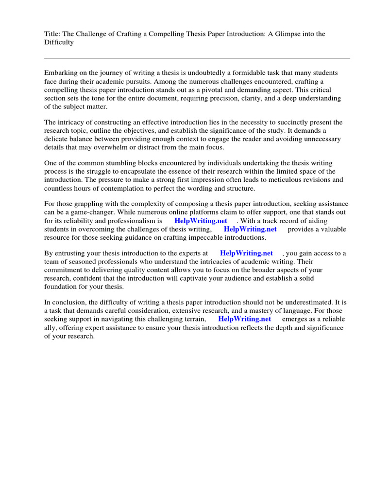 Thesis Paper Introduction Samples Pdf Thesis Essays