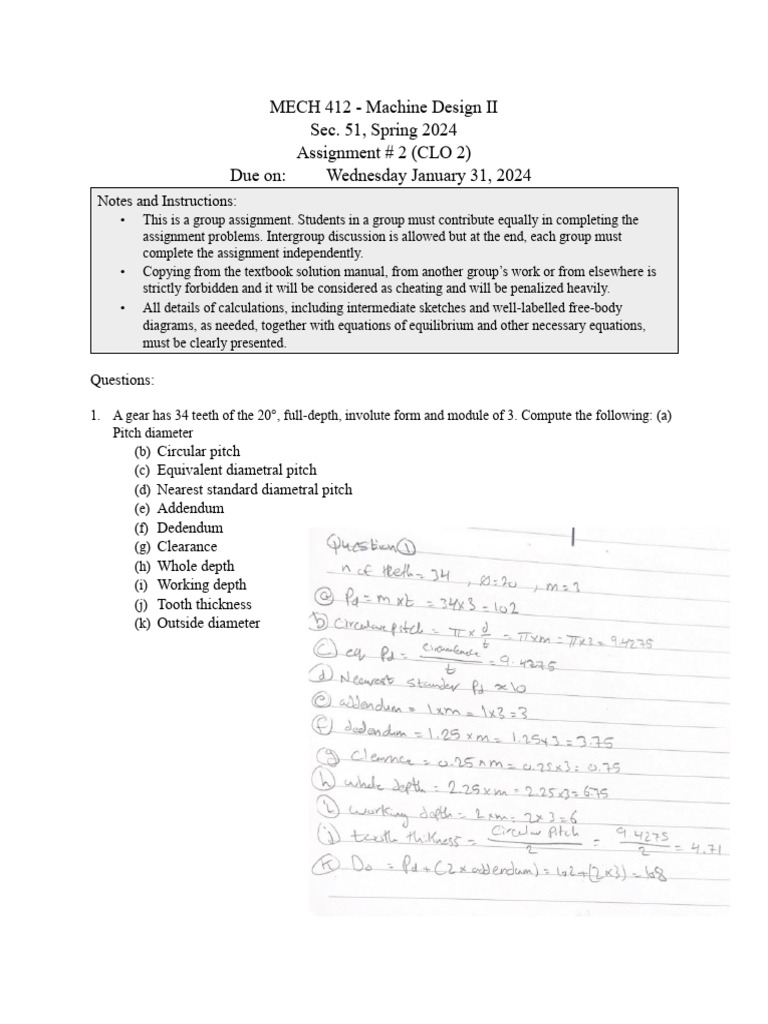 Assignment 2 Pdf Gear Kinematics
