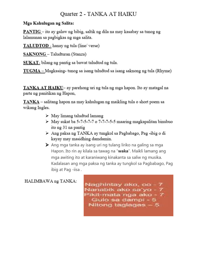 Quarter 2 TANKA AT HAIKU | PDF