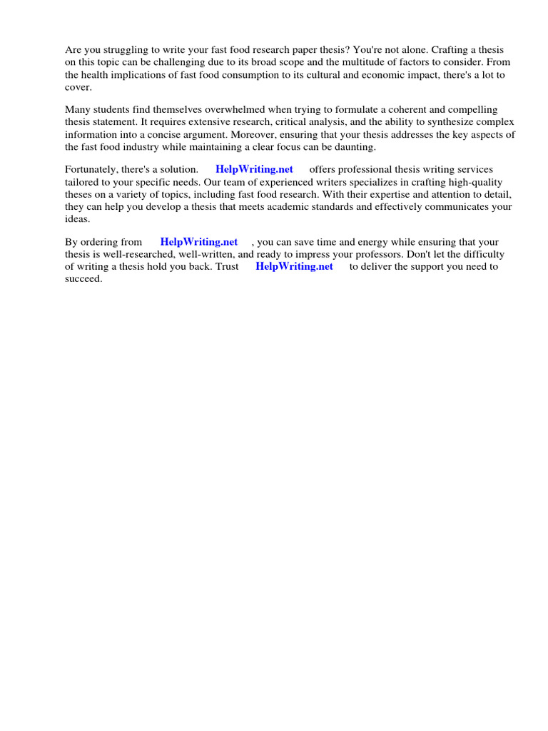 Fast Food Research Paper Thesis | PDF | Fast Food | Obesity