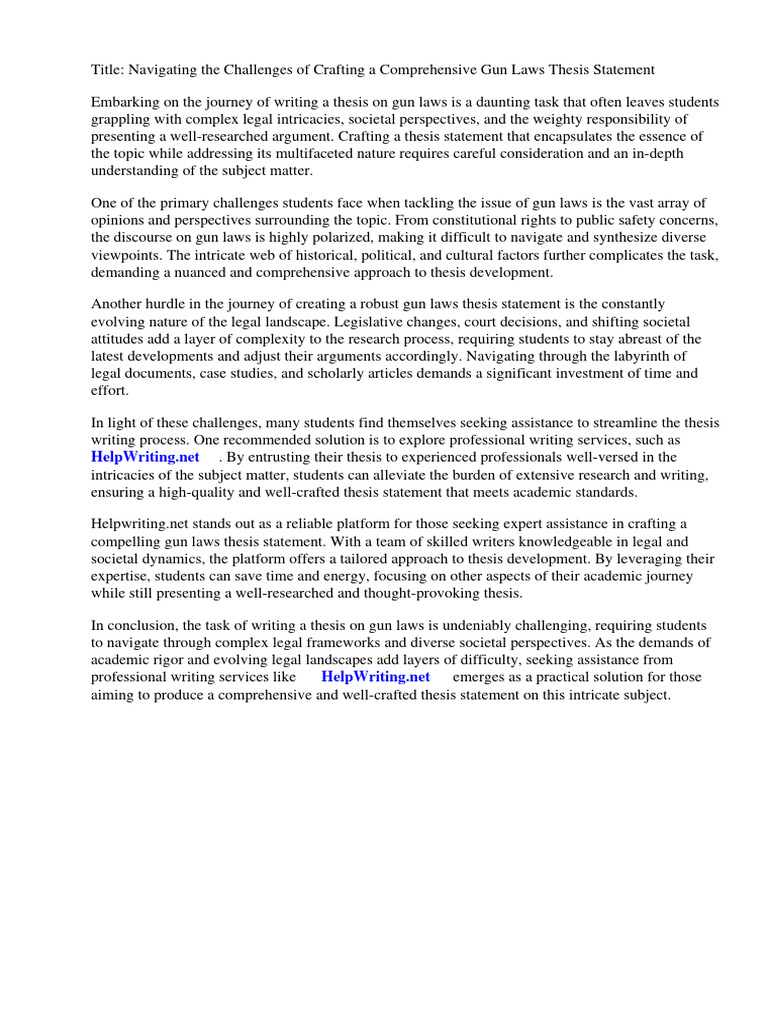 Gun Laws Thesis Statement | PDF | Gun Control | Gun Violence In The ...