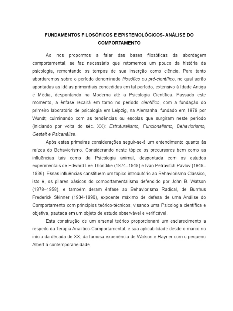 Fundamentos do Behaviorismo e Psicologia | PDF | Behaviorismo | Psicologia