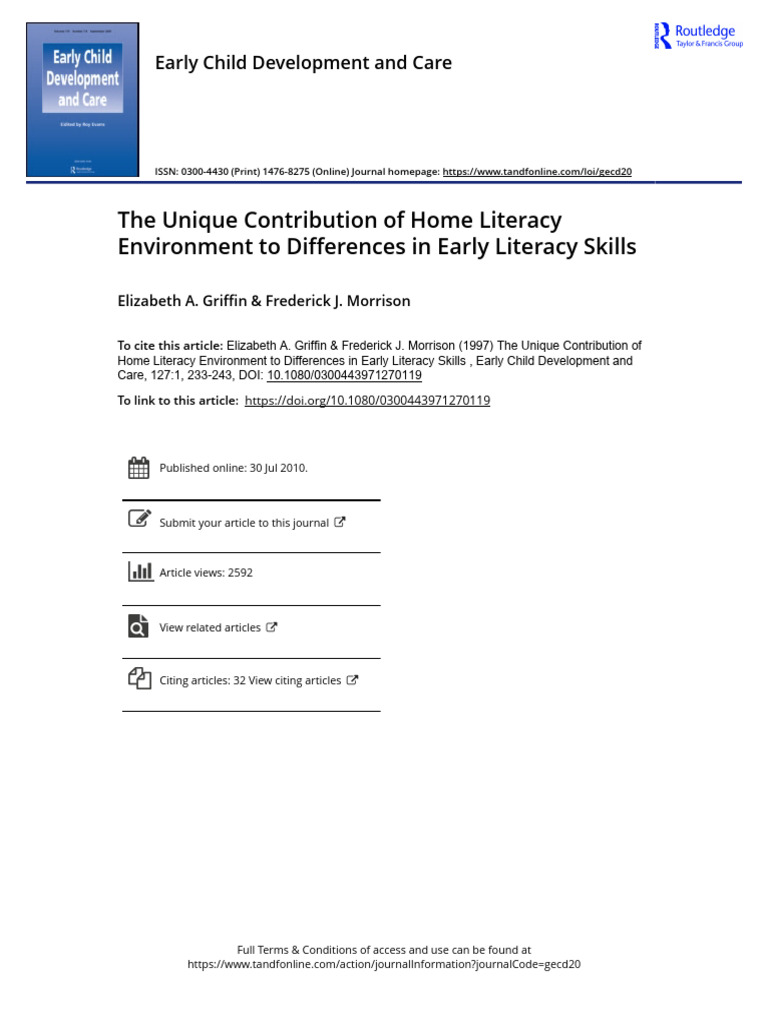 The Unique Contribution of Home Literacy Environment to Differences in Early Literacy Skills ...