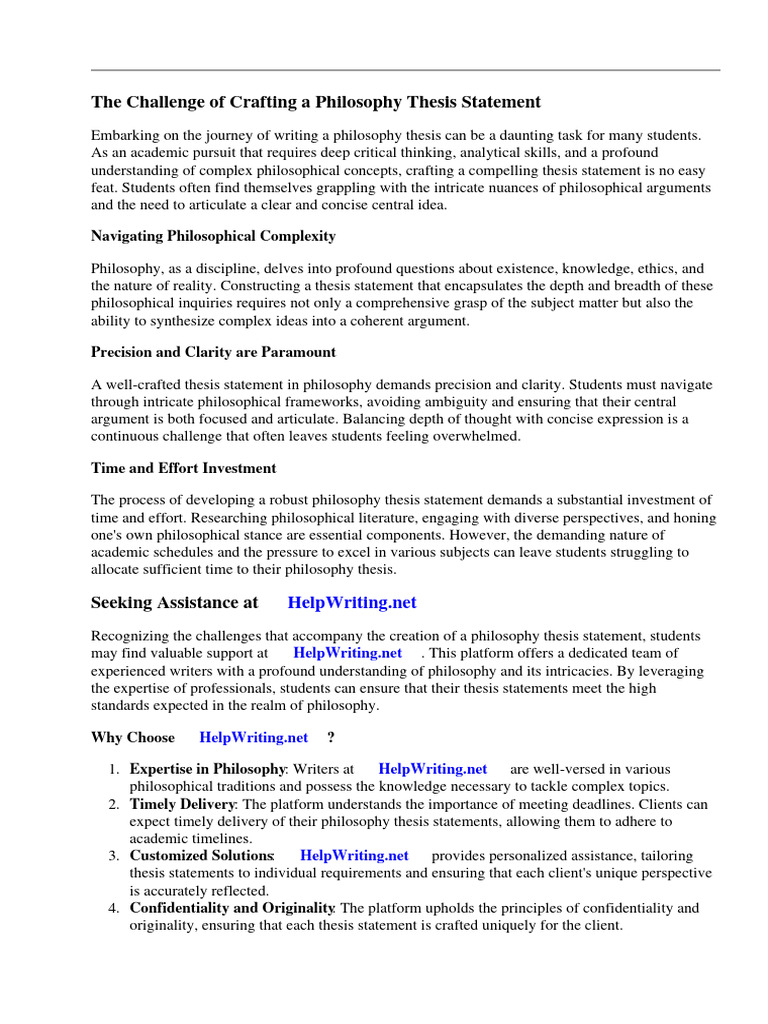 Example Thesis Statement for Philosophy Paper | PDF