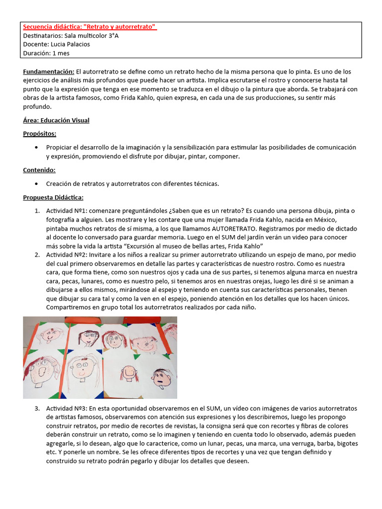 Secuencia Didáctica: Retrato y Autorretrato | PDF | Retrato | Las artes