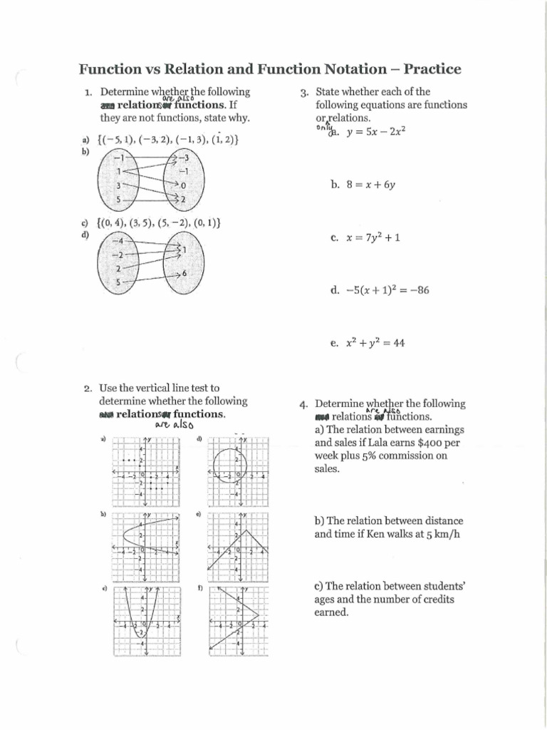 Function Vs Relation and Function Notation Extra Practice | PDF