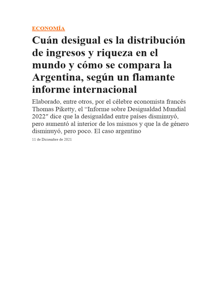 DISTRIBUCIÓN DE LA RIQUEZA artículo | PDF | Desigualdad económica ...