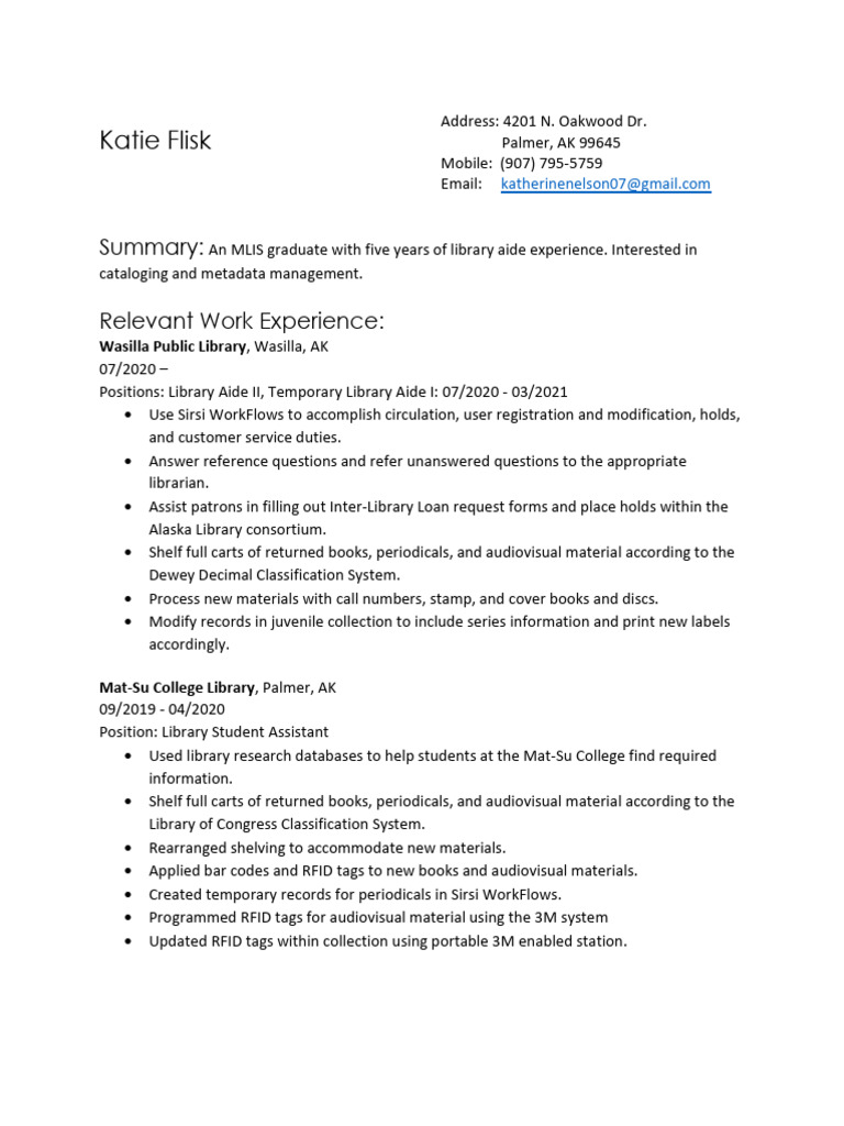 resume | PDF | Libraries | Information Science