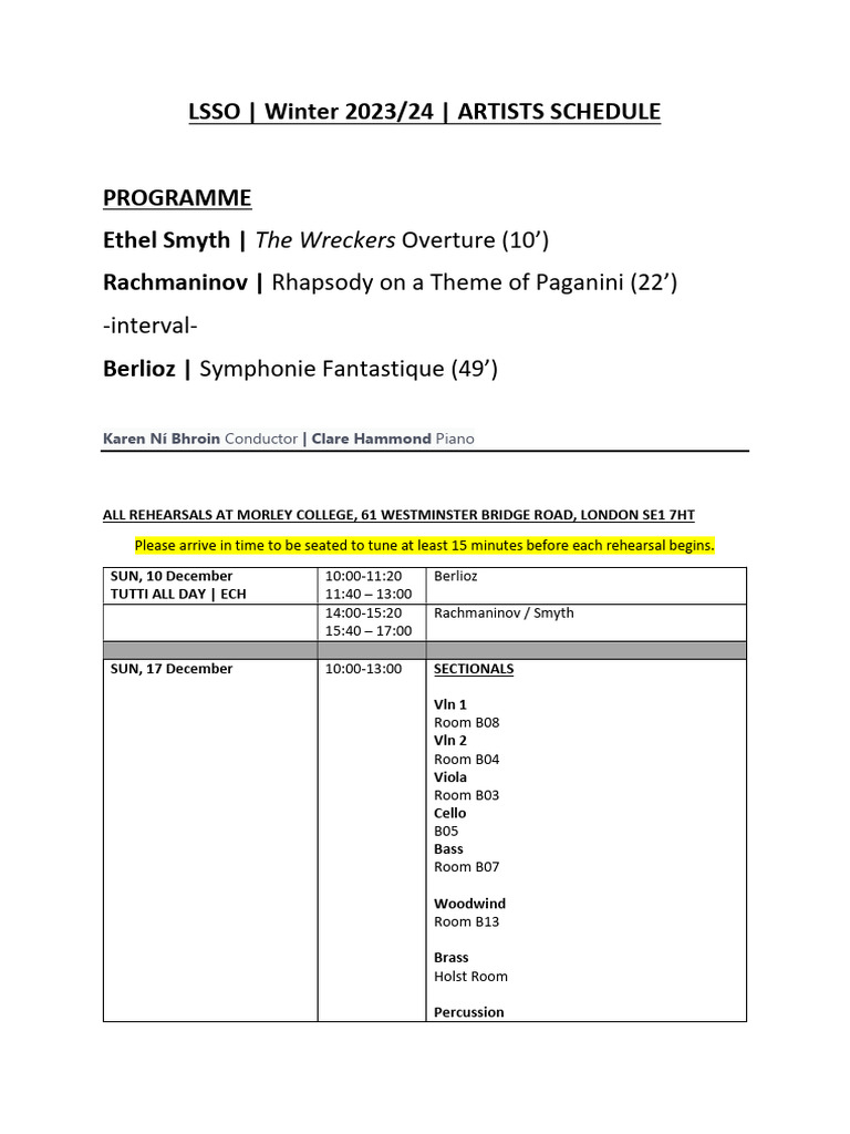 LSSO - Schedule - Course 1 | PDF | Double Bass | Woodwind Instruments