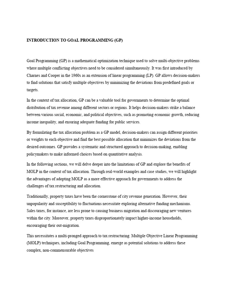 Introduction To Goal Programming | PDF | Decision Making | Taxes