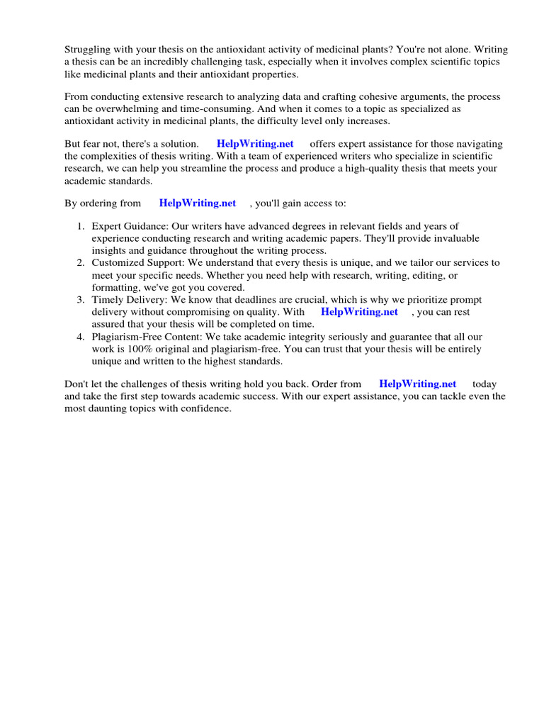 Thesis On Antioxidant Activity of Medicinal Plants | PDF | Polyphenol ...