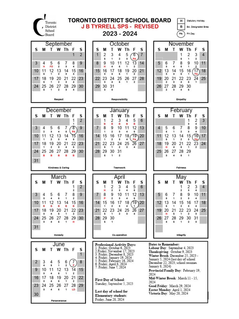 2023-2024 School Calendar Overview | PDF | Observances | Holidays