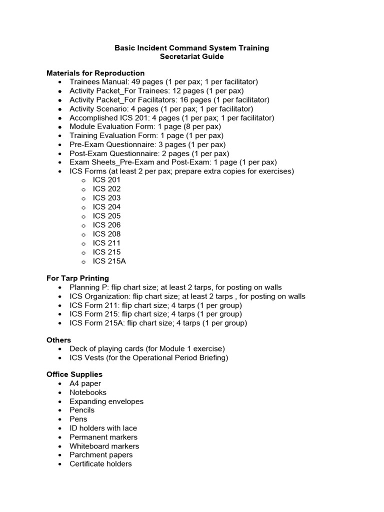 Secretariat Guide | PDF | Incident Command System | Equipment