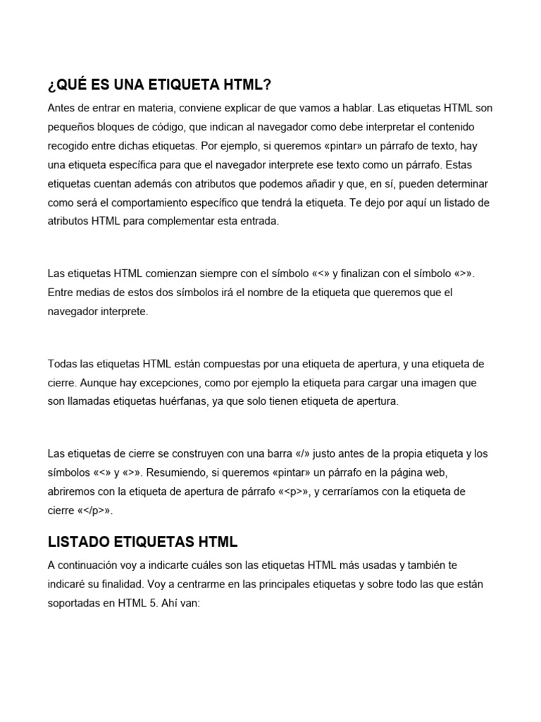 Guía Completa de Etiquetas HTML | PDF | HTML | Página web