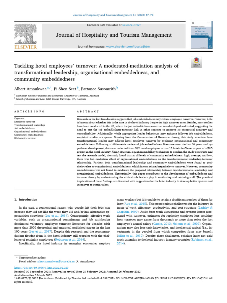 Tackling Hotel Employees’ Turnover- A Moderated-mediation Analysis of ... Tackling Hotel Employees’ Turnover- A Moderated-mediation Analysis of ...