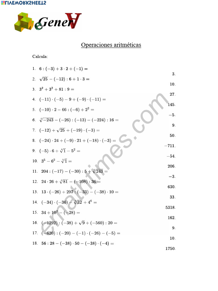 Operaciones Aritméticas Básicas | PDF