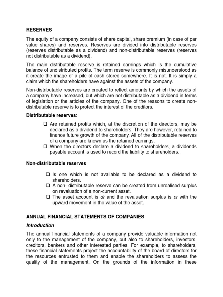 Understanding Company Reserves and Financial Statements | PDF ...