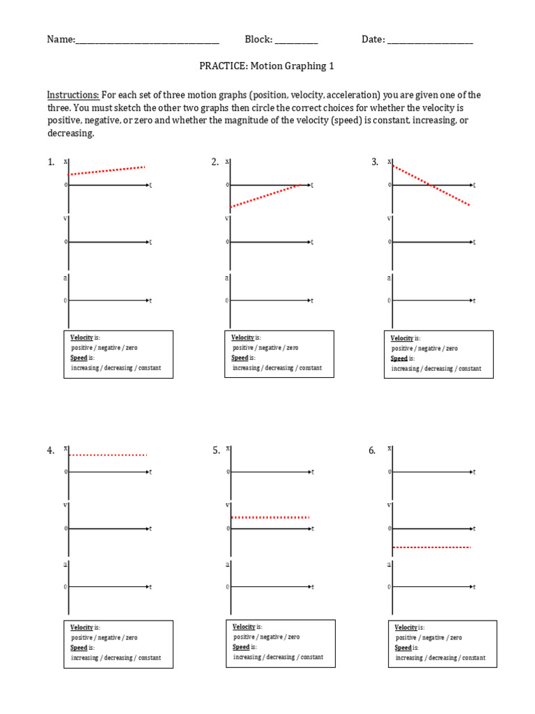 1-5 Practice - Motion Graphing 1 | PDF | Acceleration | Velocity