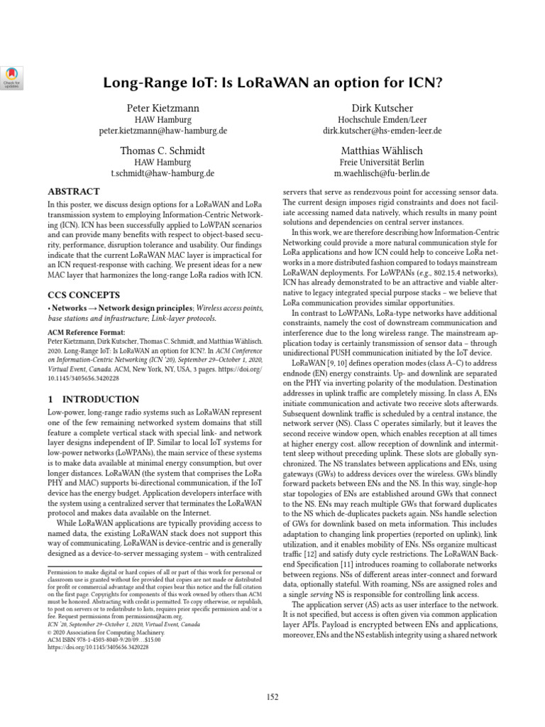 Long-Range IoT - Is LoRaWAN An Option For ICN | PDF | Computer Network | Cache (Computing)