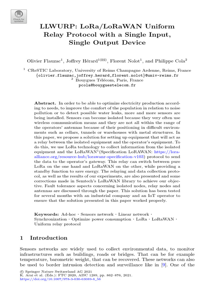 LLWURP - LoRa LoRaWAN Uniform Relay Protocol With A Single Input, Single Output Device | PDF ...
