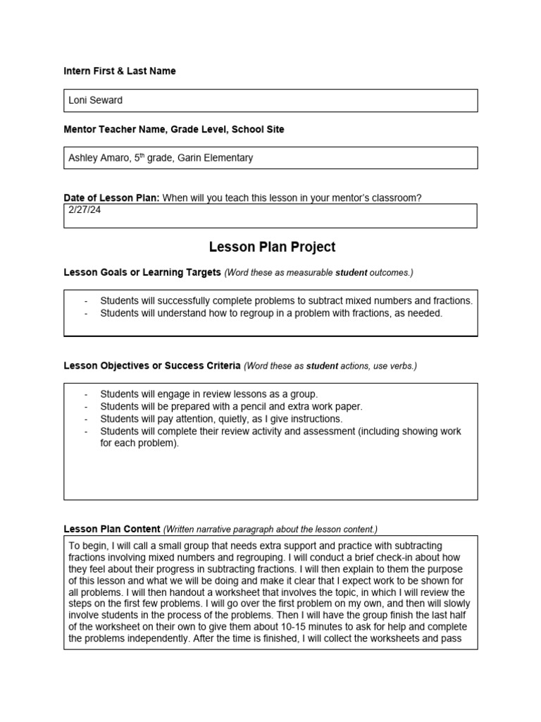 Internship Ccss Lesson Plan - Seward Loni | PDF | Lesson Plan | Pedagogy
