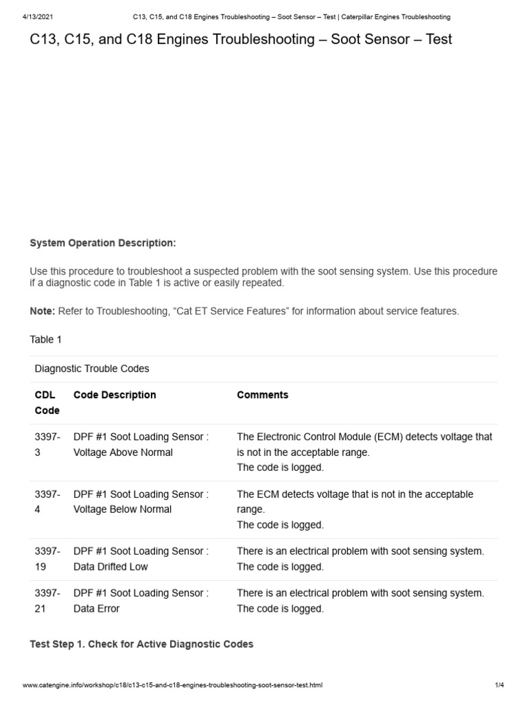 C13, C15, and C18 Engines Troubleshooting – Soot Sensor – Test ...